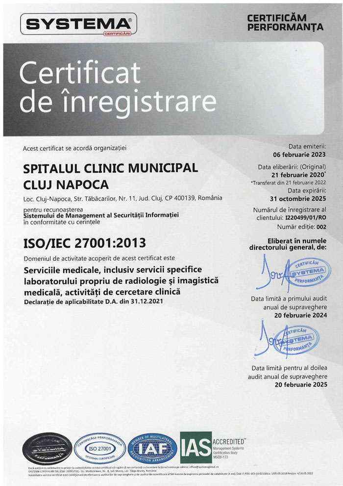 Certificari – Spitalul Clinic Municipal Cluj-Napoca